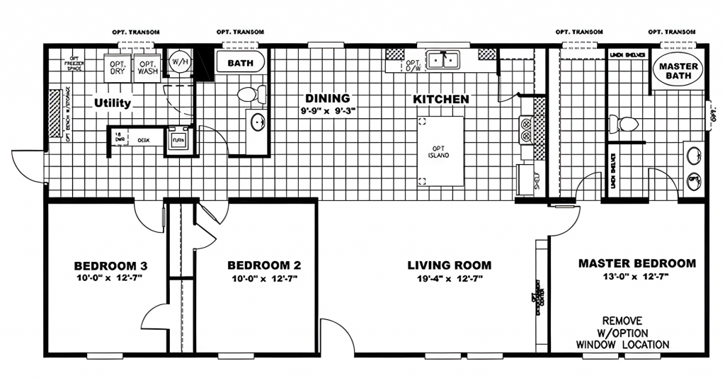 3-Bedroom Double Wide Mobile Home Floor Plan