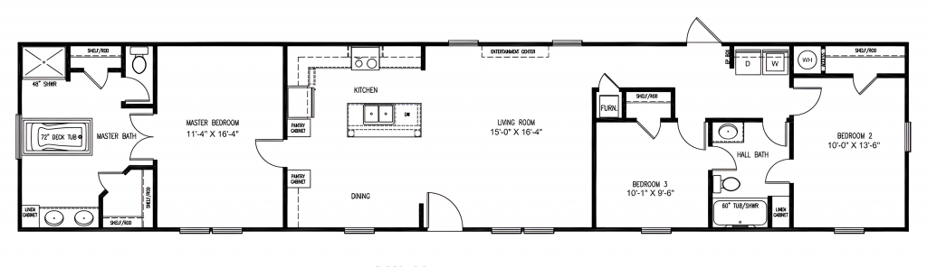 18 x 90 Single Wide Mobile Home Floor Plan